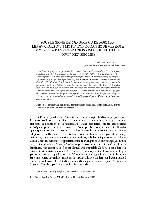 (PDF) „Sous le signe de Chronos ou de Fortuna. Les avatars d’un motif ...