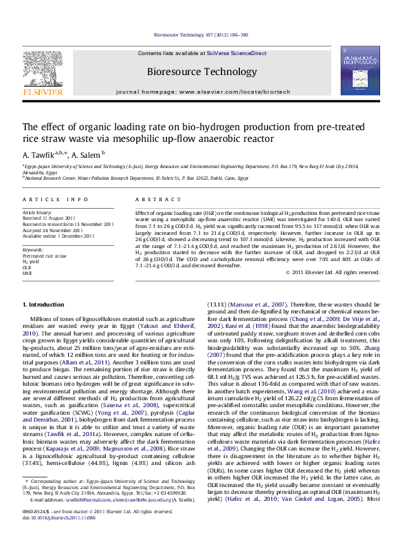 (PDF) The effect of organic loading rate on bio-hydrogen production ...