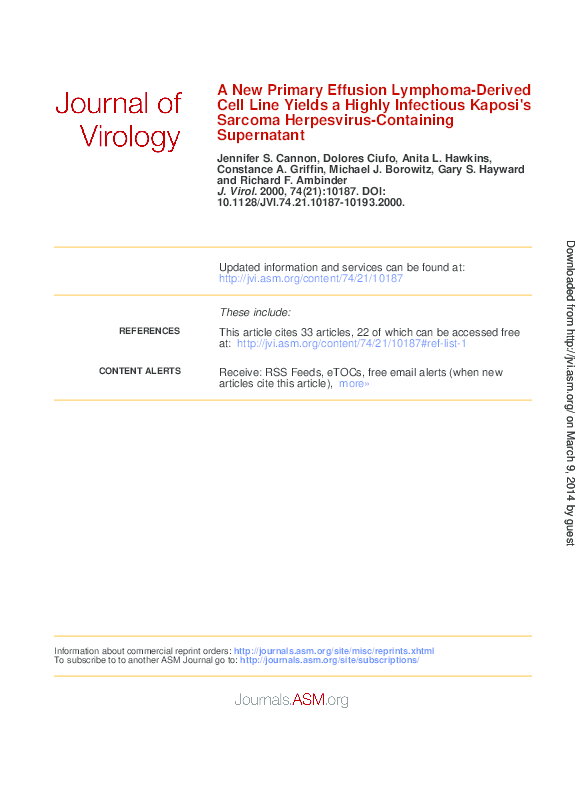 (PDF) A New Primary Effusion Lymphoma-Derived Cell Line Yields a Highly Infectious Kaposi's ...