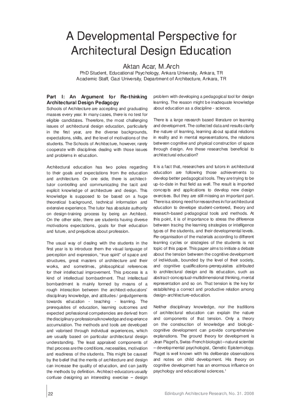 (PDF) A Developmental Perspective for Architectural Design Education