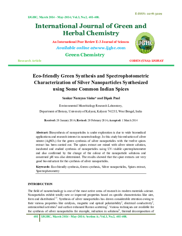 (PDF) Eco-friendly Green Synthesis and Spectrophotometric Characterization of Silver ...