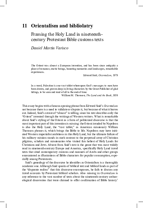 (PDF) Orientalism and Bibliolatry: Framing the Holy Land in 19th ...