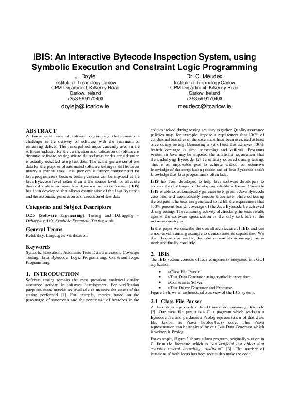 Pdf Ibis An Interactive Bytecode Inspection System Using Symbolic Execution And Constraint