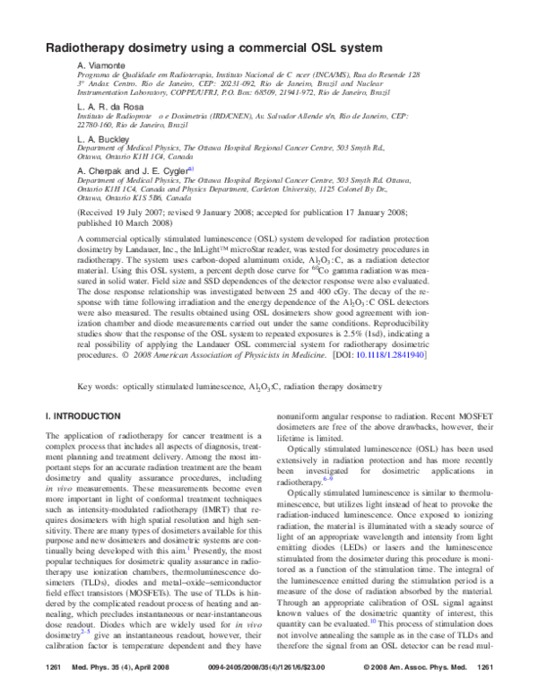 (PDF) Radiotherapy dosimetry using a commercial OSL system