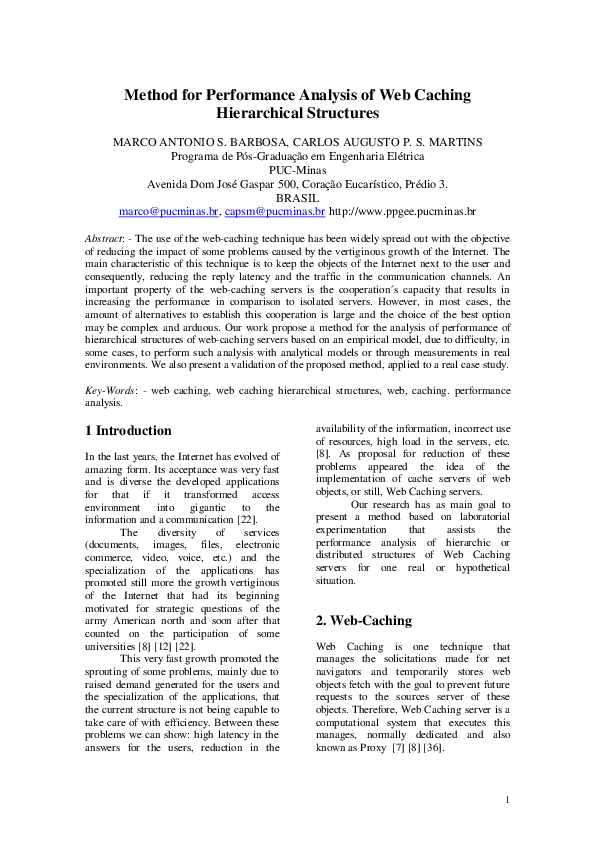 (PDF) Method for Performance Analysis of Web Caching Hierarchical Structures