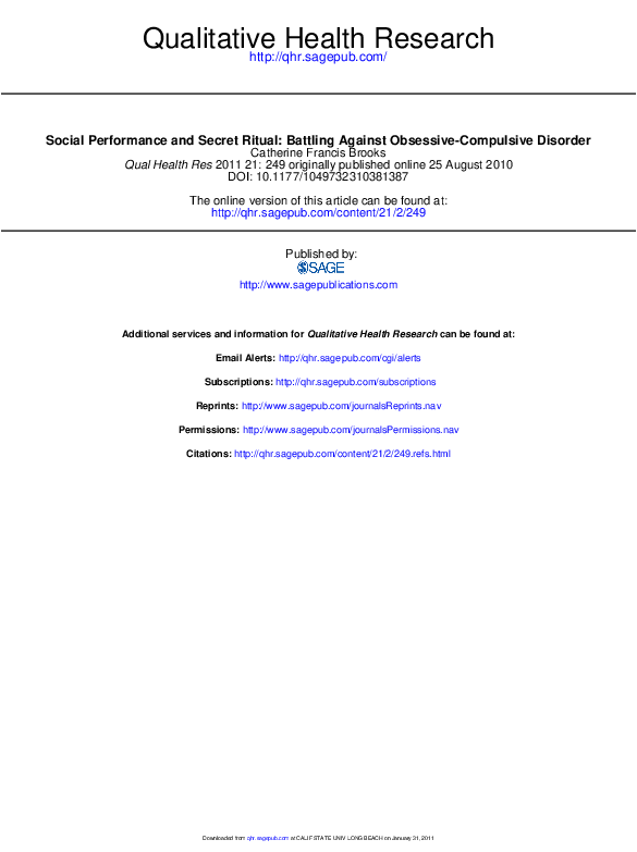 (PDF) Social Performance and Secret Ritual: Battling Against Obsessive ...