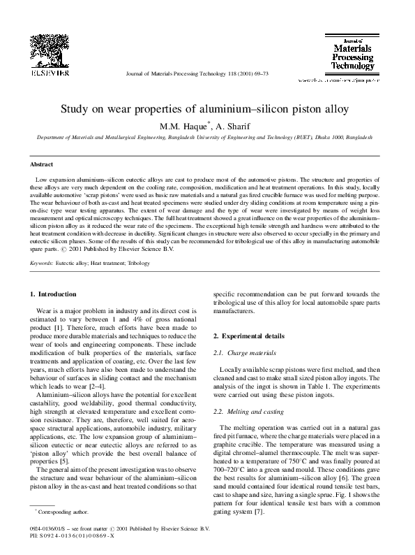 (PDF) Study on wear properties of aluminium–silicon piston alloy