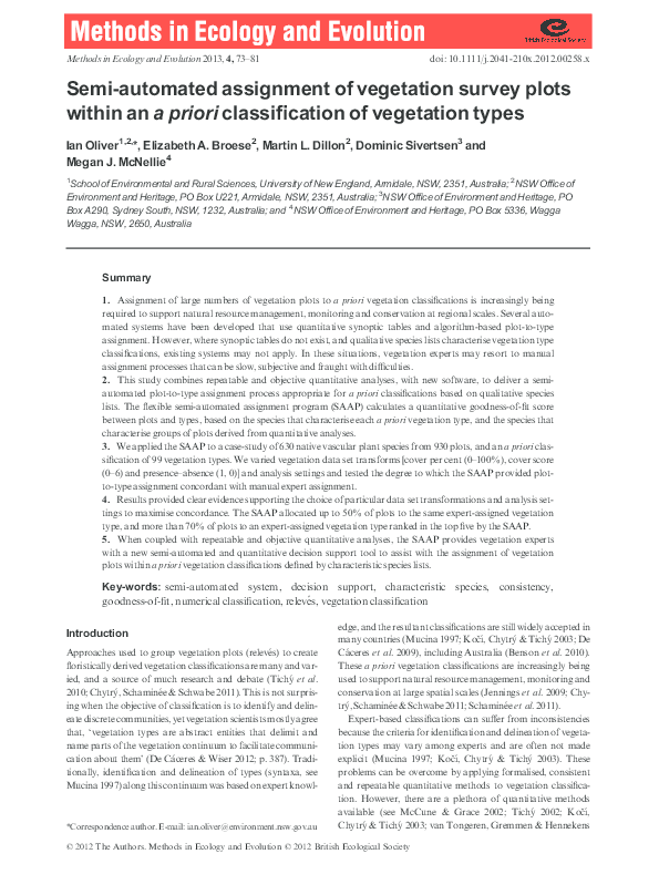 (PDF) Semi-automated assignment of vegetation survey plots within an a ...