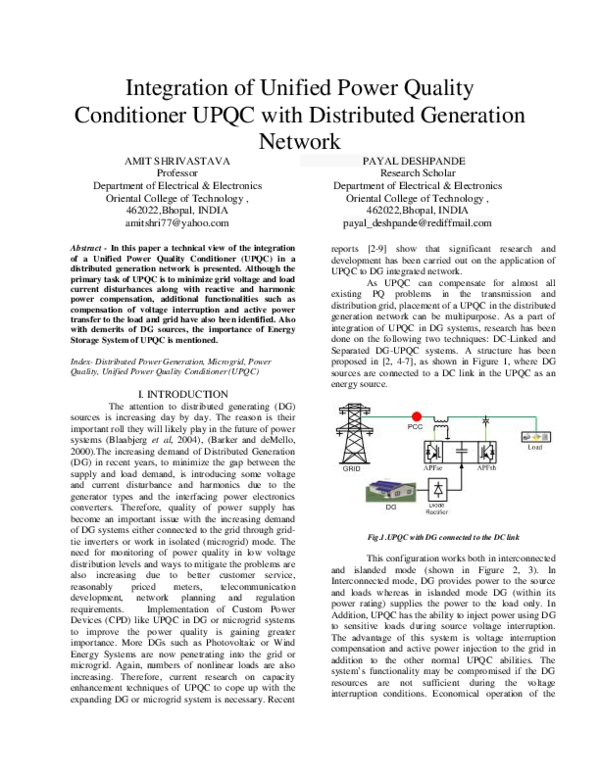 Integration of Unified Power Quality Conditioner UPQC with Distributed ...