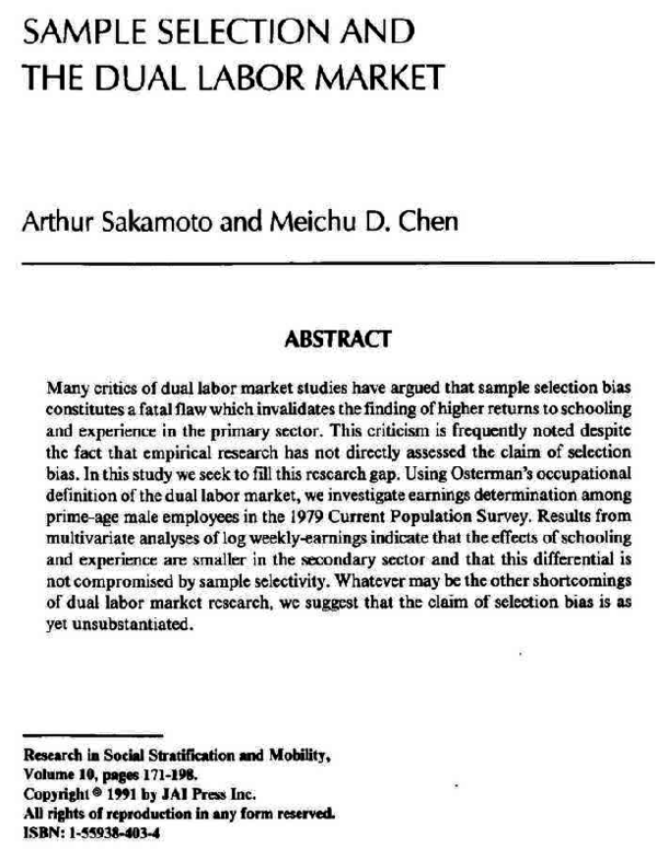 (PDF) Sample Selection and the Dual Labor Market