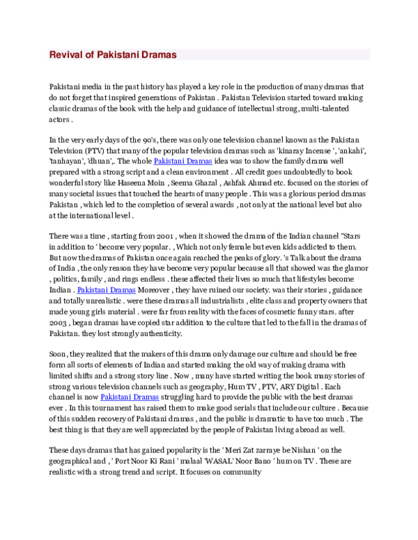 (DOC) Revival of pakistani dramas