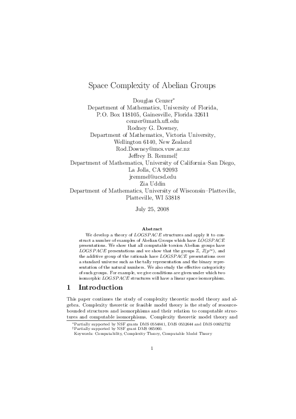 (PDF) Space complexity of Abelian groups