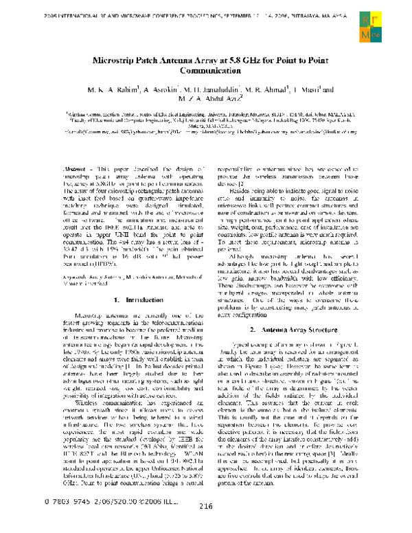 Microstrip Patch Antenna Array at 5.8 GHz for Point to Point ...