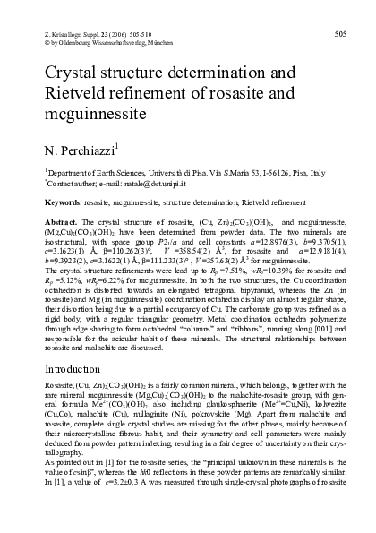 (PDF) Crystal structure determination and Rietveld refinement of rosasite and mcguinnessite