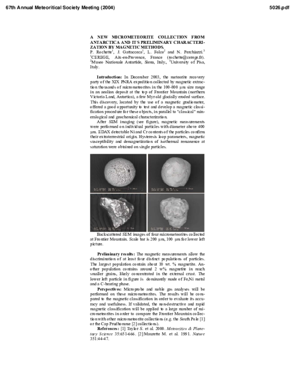 (PDF) A NEW MICROMETEORITE COLLECTION FROM ANTARCTICA AND ITS ...