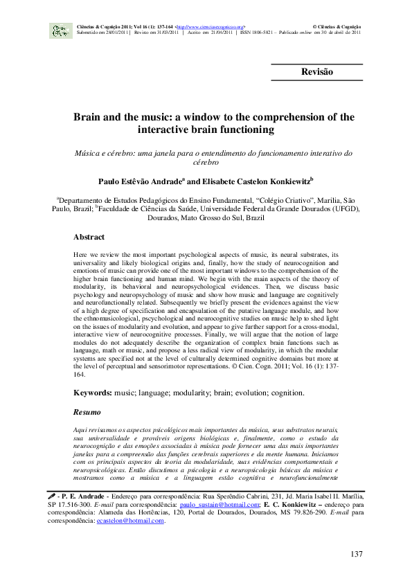 (PDF) Brain and the music_a window to the comprehension of the ...