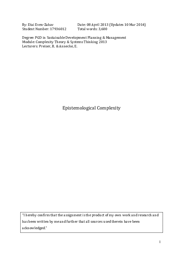 (PDF) Complexity Theory: on Morin and Cilliers