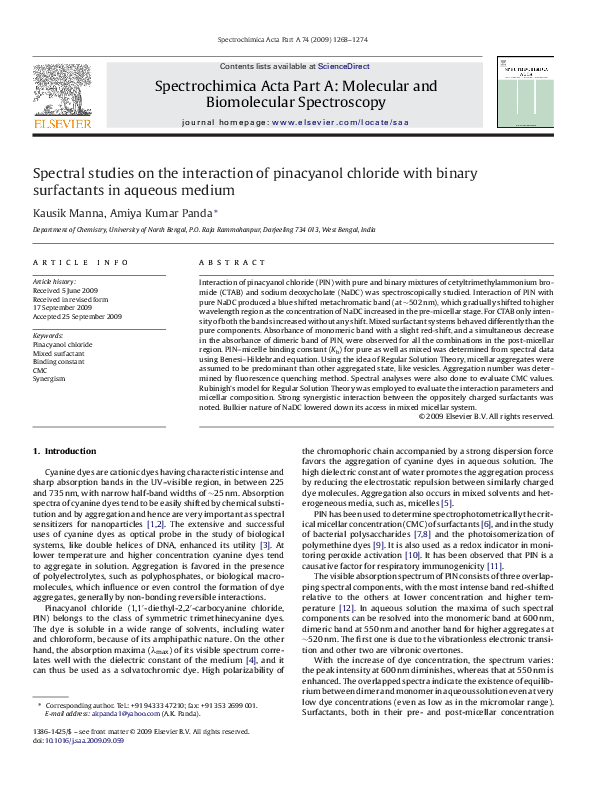 (PDF) Spectral studies on the interaction of pinacyanol chloride with ...