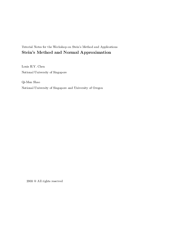 (PDF) Stein's Method and Normal Approximation