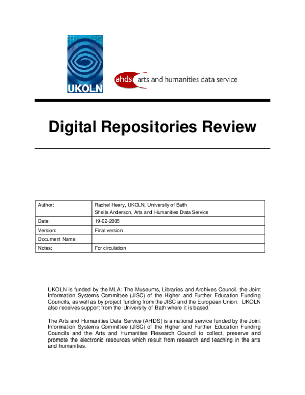 Digital Repositories Review