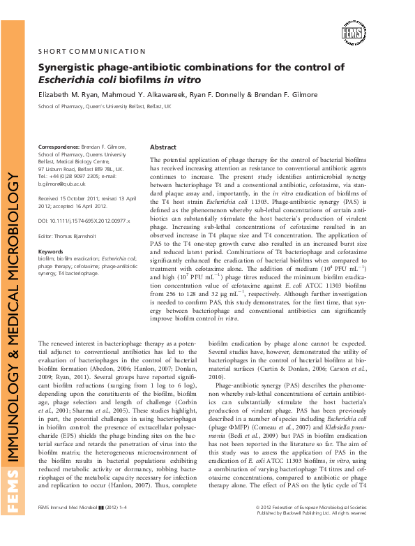 (PDF) Synergistic phage-antibiotic combinations for the control of ...
