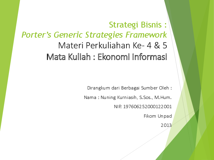 (PDF) Strategi Bisnis : Porter’s Generic Strategies Framework