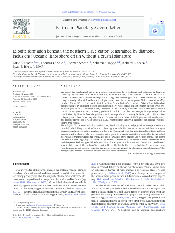 (PDF) Eclogite formation beneath the northern Slave craton constrained ...