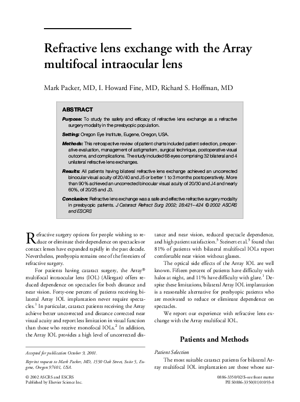 (PDF) Refractive lens exchange with the array multifocal intraocular lens