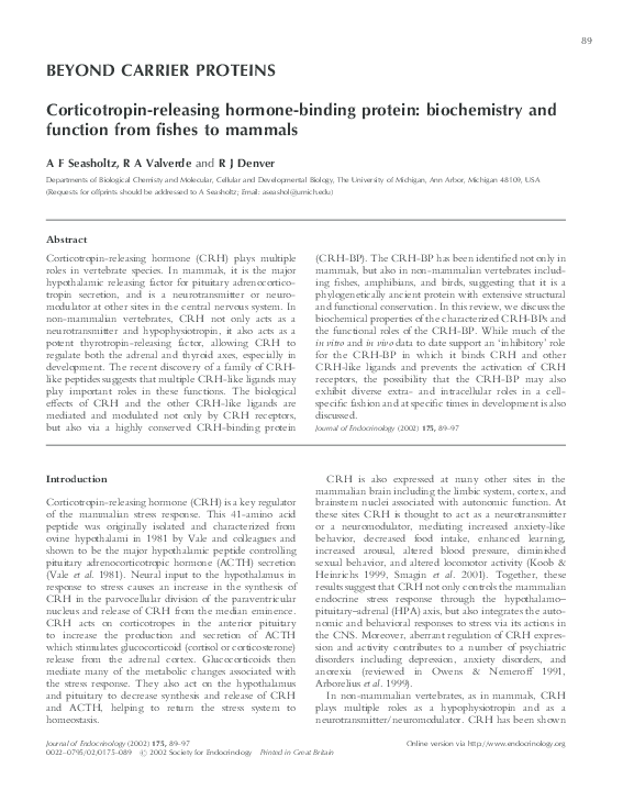 (PDF) Corticotropin-releasing hormone-binding protein: biochemistry and ...