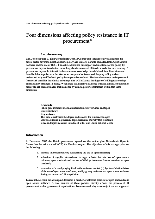 (DOC) Four dimensions affecting policy resistance in IT procurement