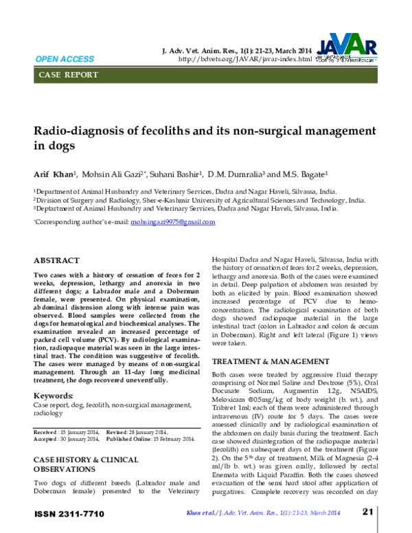 (PDF) Radio-diagnosis of fecoliths and its non-surgical management in dogs