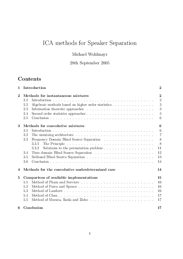 (PDF) ICA methods for Speaker Separation