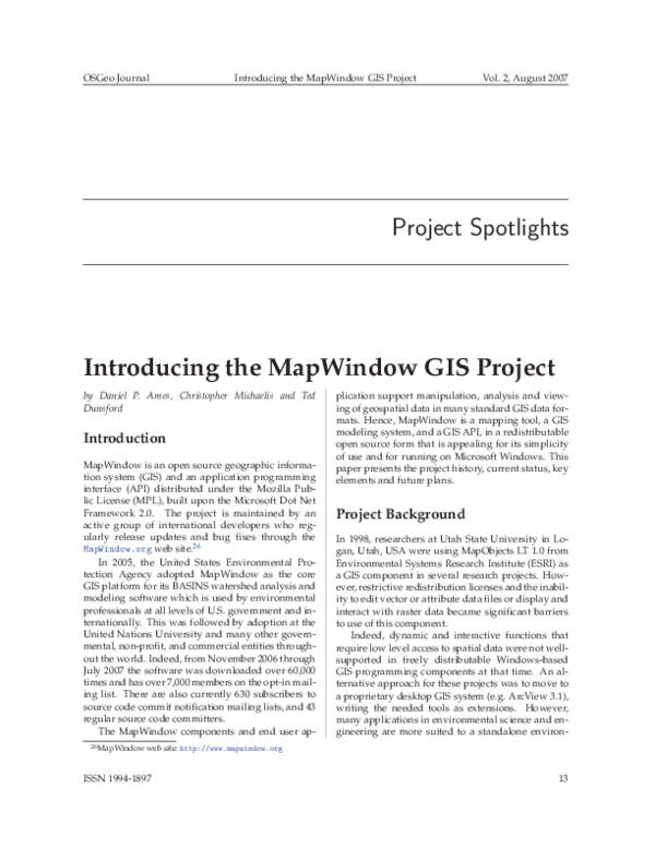 (PDF) Introducing the MapWindow GIS Project