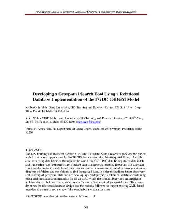 Pdf Developing A Geospatial Search Tool Using A Relational Database Implementation Of The Fgdc 