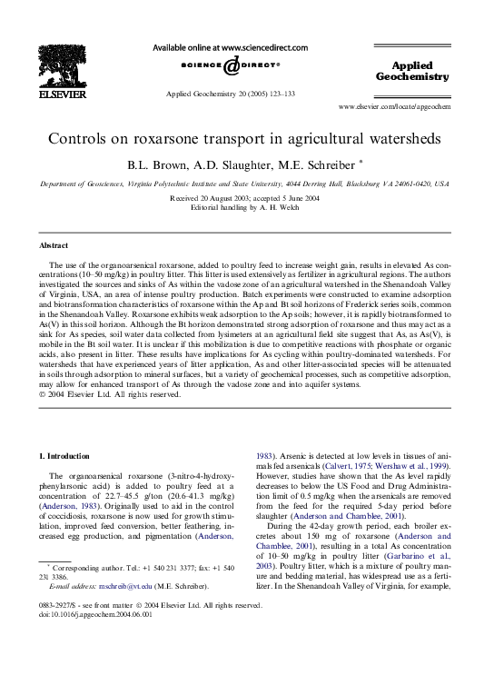 (PDF) Controls on roxarsone transport in agricultural watersheds
