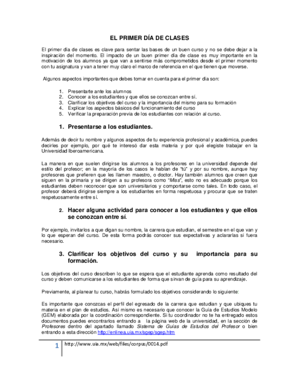 (PDF) EL PRIMER DÍA DE CLASES