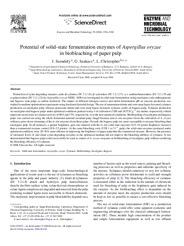 (PDF) Potential of solid-state fermentation enzymes of Aspergillus oryzae in biobleaching of ...