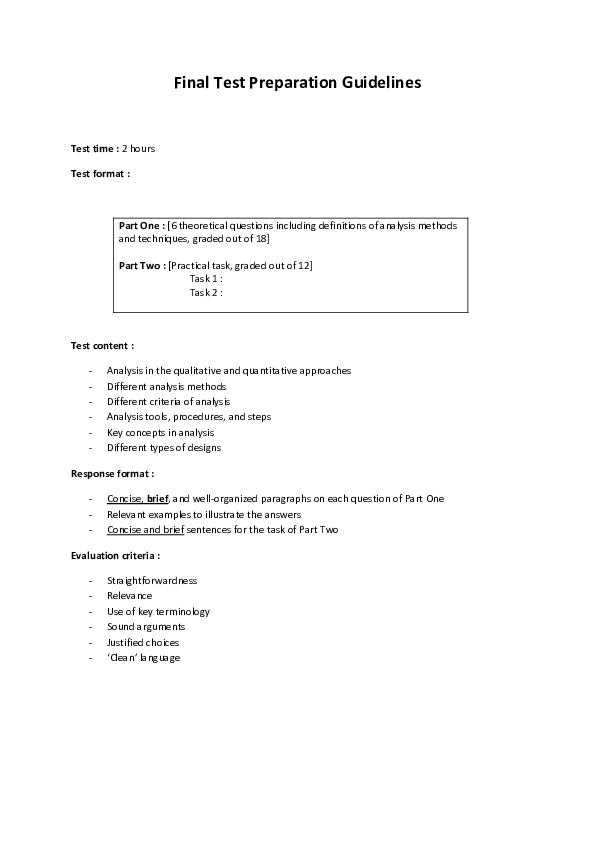 (DOC) Final Test Preparation Guidelines
