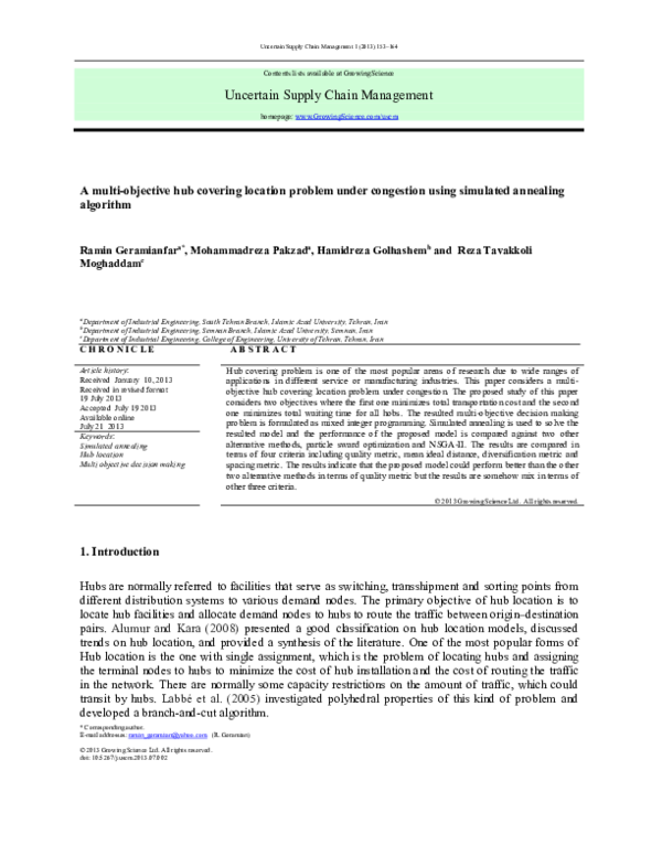 Pdf A Multi Objective Hub Covering Location Problem Under Congestion