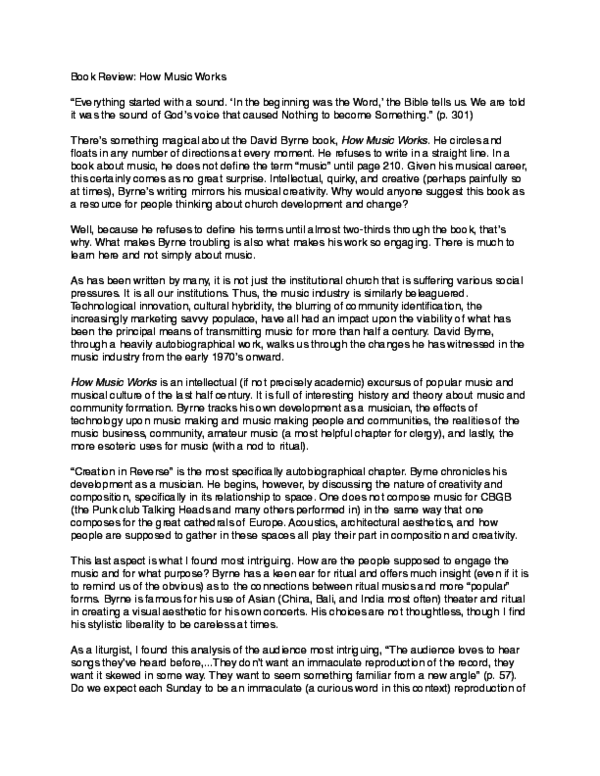 (PDF) Book Review: How Music Works, by David Byrne