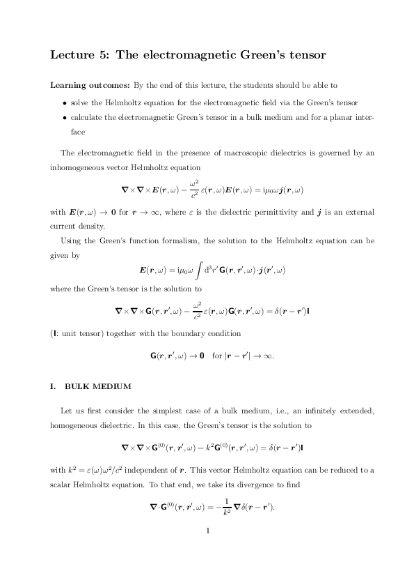 (PDF) Lecture 5: The electromagnetic Green's tensor
