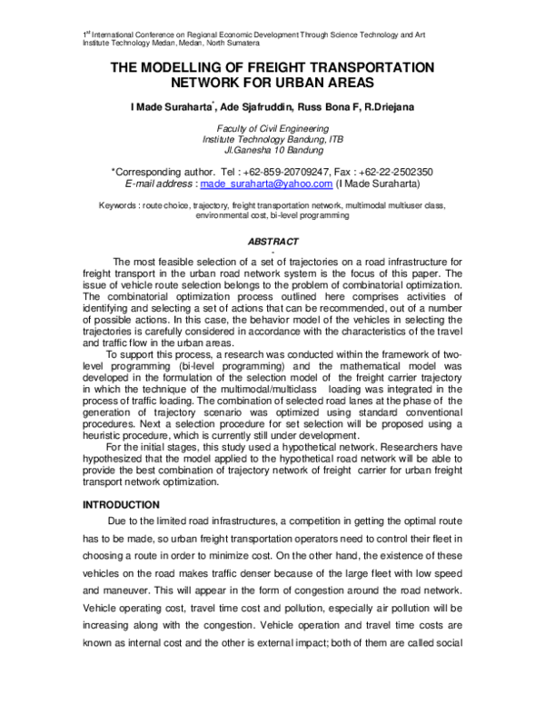 Pdf The Modelling Of Freight Transportation Network For Urban Areas