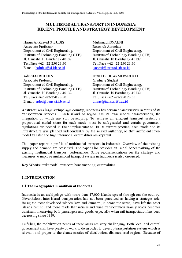 (PDF) MULTIMODAL TRANSPORT IN INDONESIA: RECENT PROFILE AND STRATEGY ...