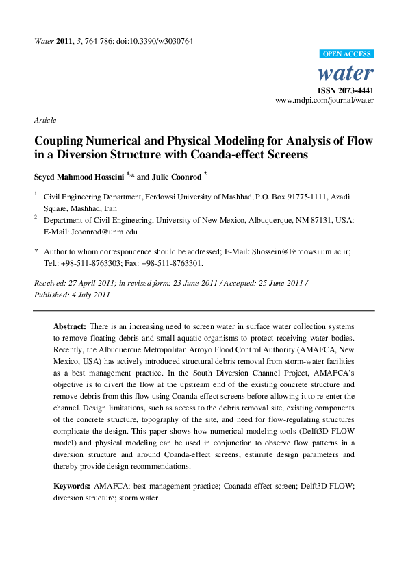 (PDF) Coupling Numerical and Physical Modeling for Analysis of Flow in a Diversion Structure ...