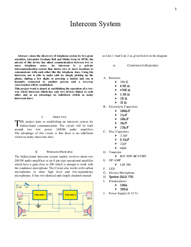 (DOC) Intercom system