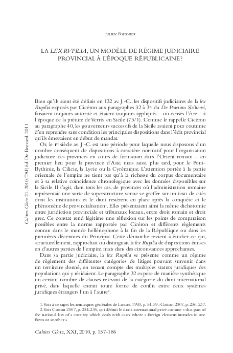 (PDF) "La lex Rupilia, un modèle de régime judiciaire provincial à L ...
