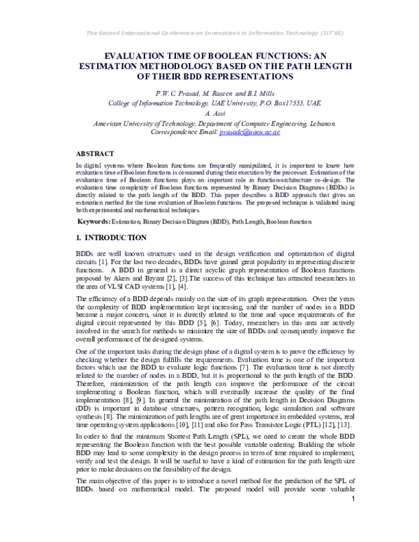 Pdf Evaluation Time Of Boolean Functions An Estimation Methodology Based On The Path Length