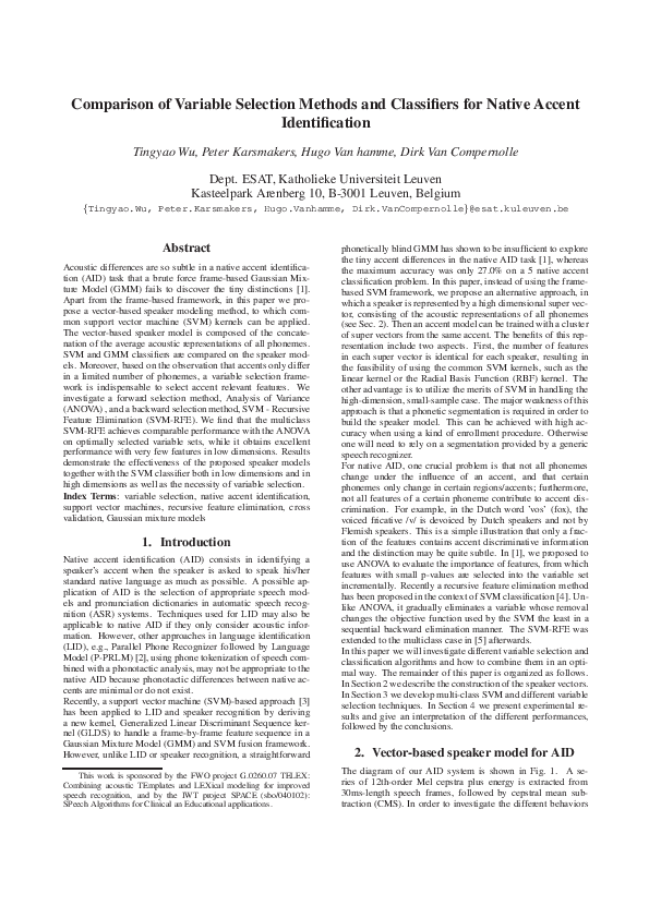 Pdf Comparison Of Variable Selection Methods And Classifiers For