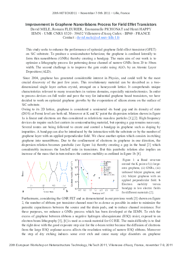 (PDF) Improvement in Graphene Nanoribbons Process for Field Effet Transistors