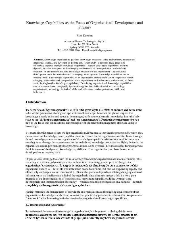 (PDF) Knowledge capabilities as the focus of organisational development ...